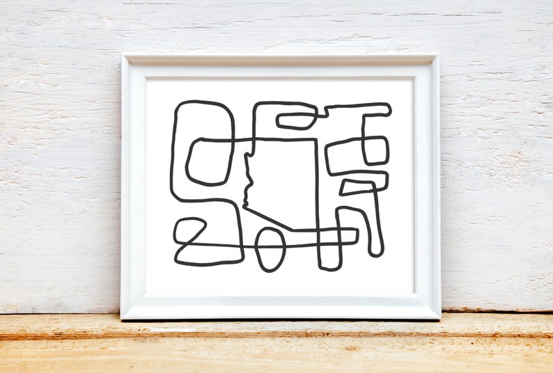 Arizona Line Art Print - One Line Drawing, Arizona Abstract Line Print ...