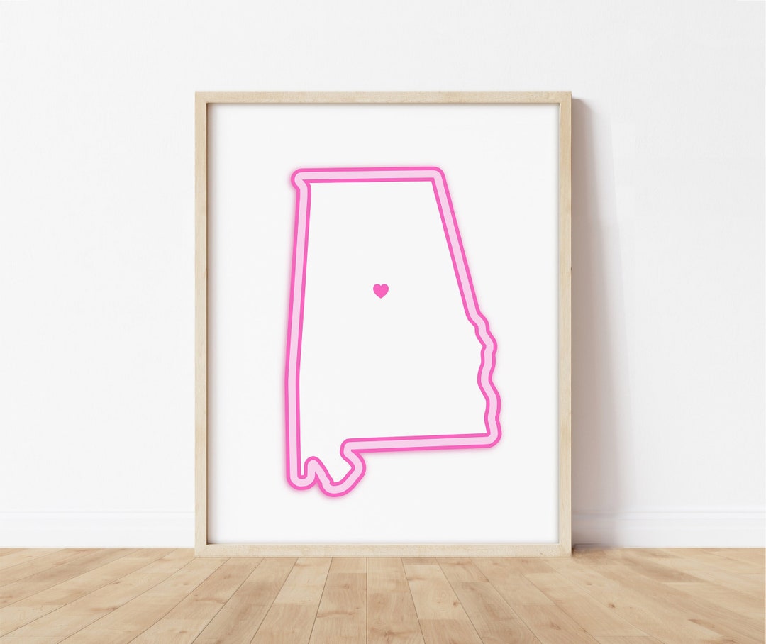 Birmingham Alabama Art - Map With Heart, Pink Birmingham Print / Poster ...