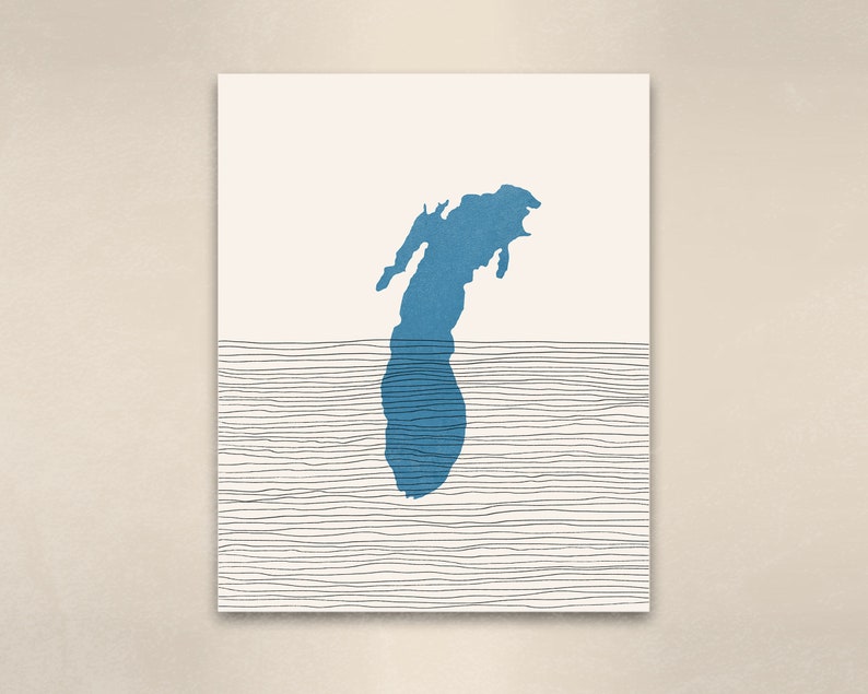 Lake Michigan Map Lake Michigan Art Print Lake Cottage Wall | Etsy