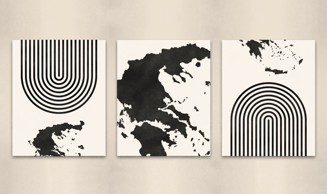 Greece Mid Century Modern Wall Art Minimalist Greece Art and - Etsy