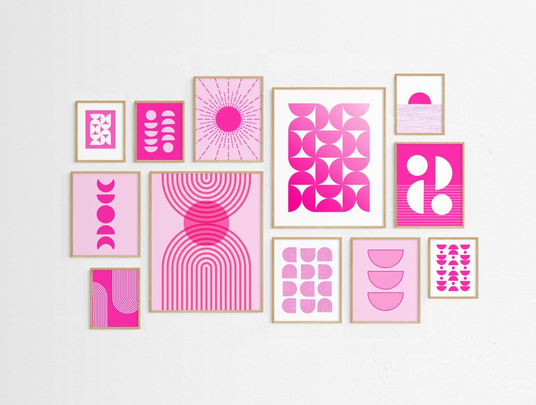 Preppy Room Decor - Mid Century / Abstract Pink Preppy Wall Art Designs ...
