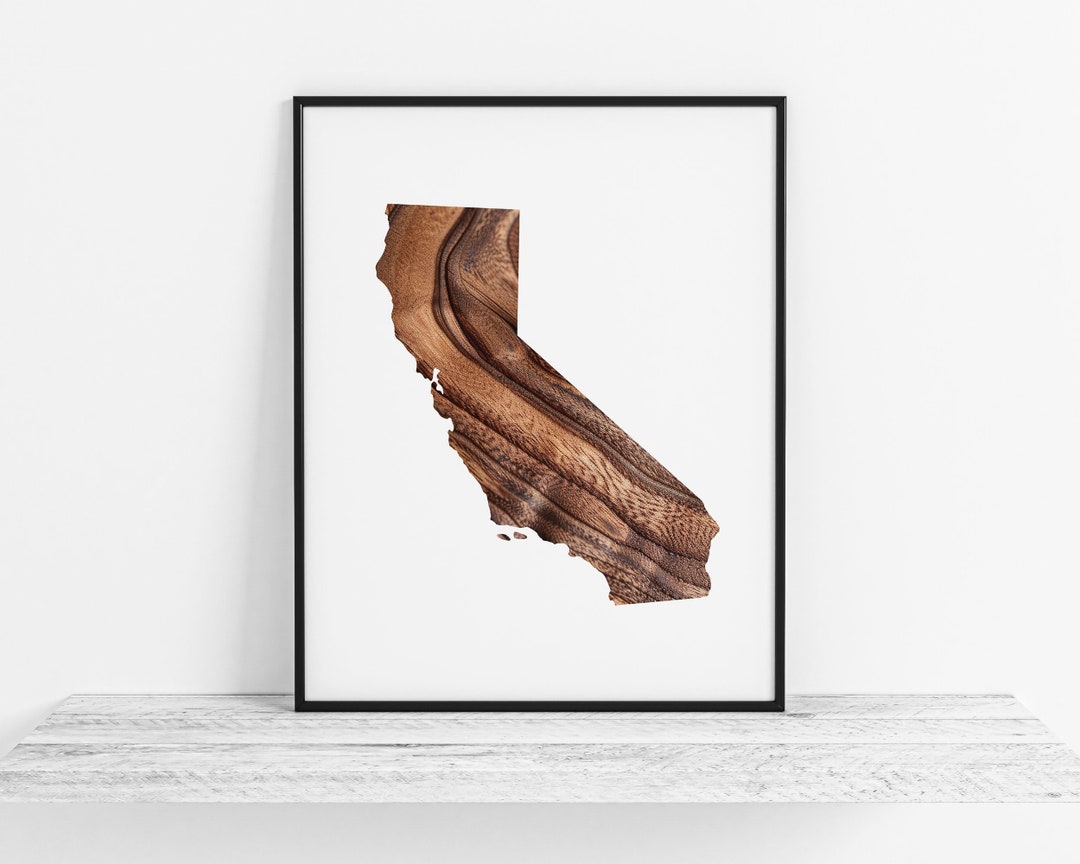 Map of California W/ Wood Grain Overlay - California Art Print ...