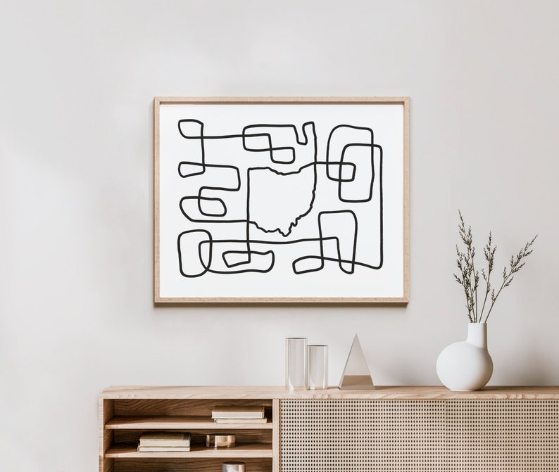Ohio Line Art Print - One Line Drawing, Ohio Abstract Line Print ...