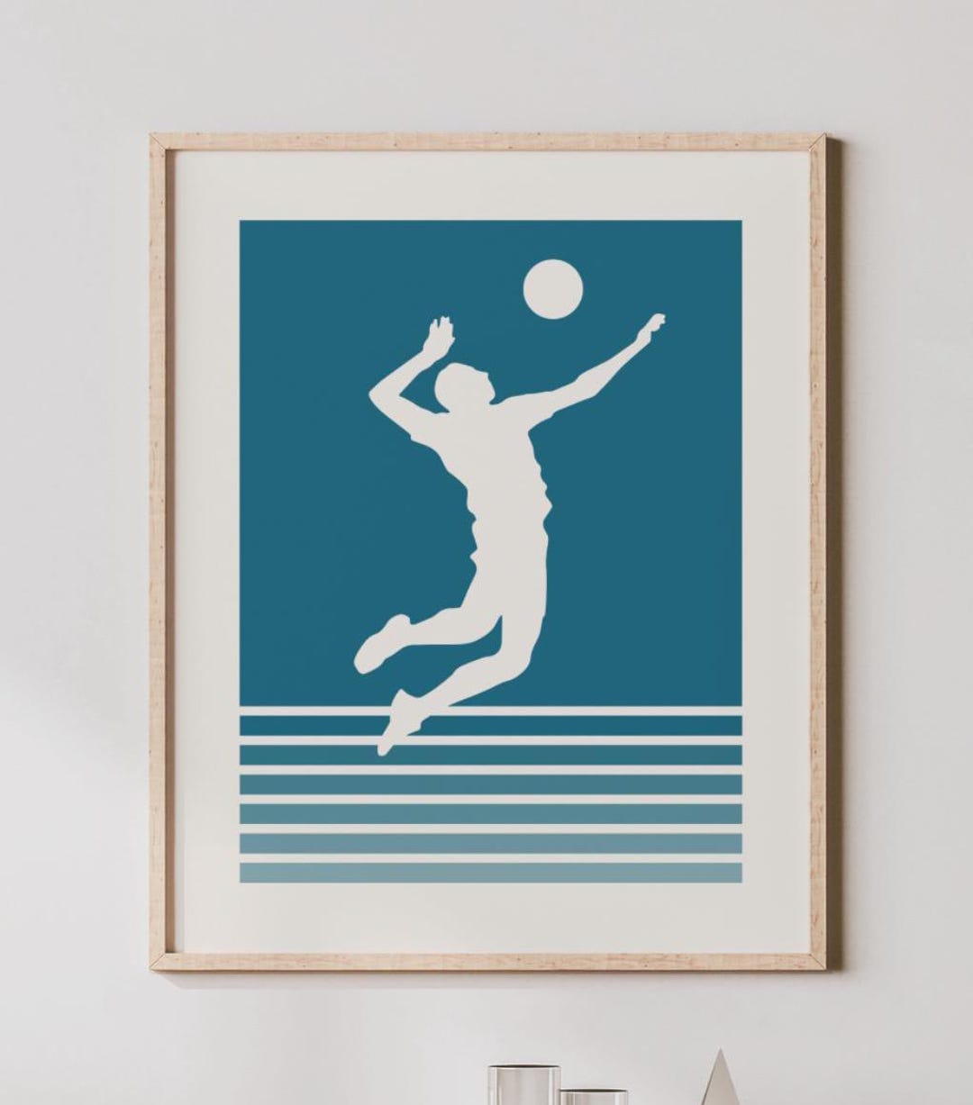 Volleyball Art - Retro Gradient Lines - Male Volleyball Player Print ...