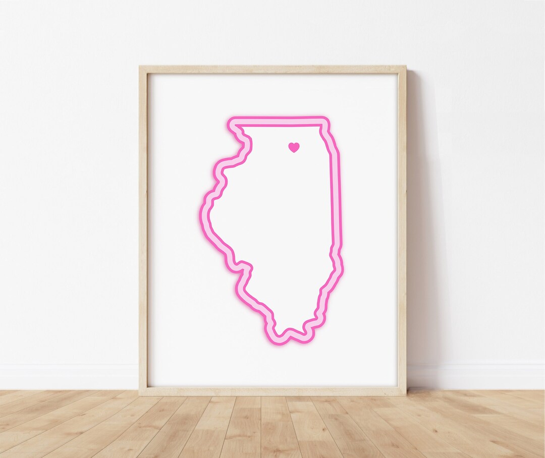 Sycamore Illinois Art Map With Heart, Pink Sycamore Print / Poster ...