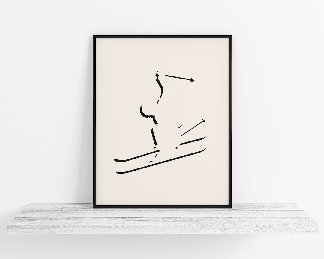 Minimalist Skiing Art - Modern Skiing Poster, Boy Skier Gift - Abstract ...