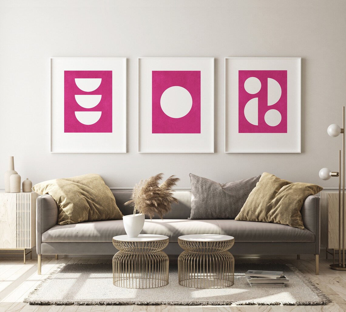 Fuschia Wall Art - Minimalist Geometric Prints - Mid Century Modern ...