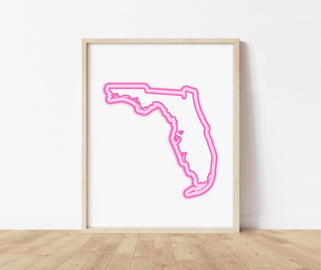 Tampa Florida Art - Map With Heart, Pink Tampa Print / Poster - Tampa ...