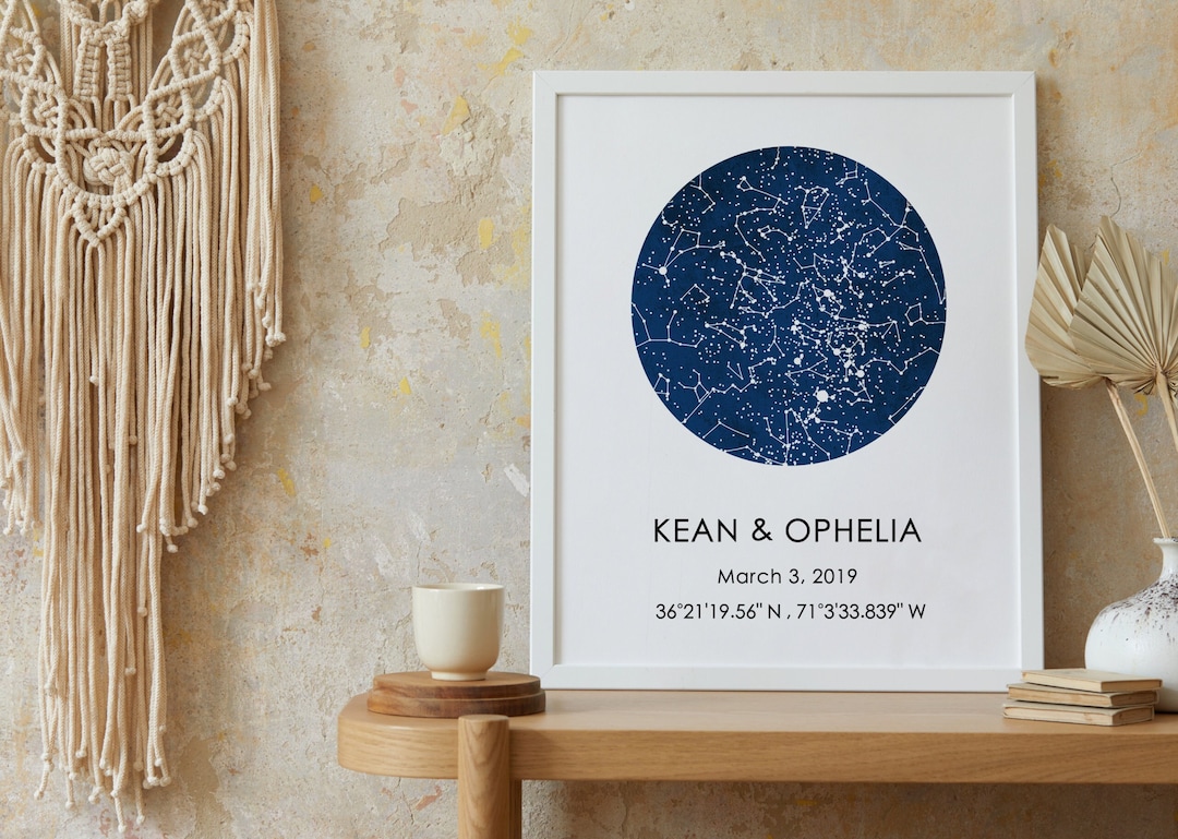 Paper Anniversary Gift - Personalized Star Map by Date - Custom Art ...