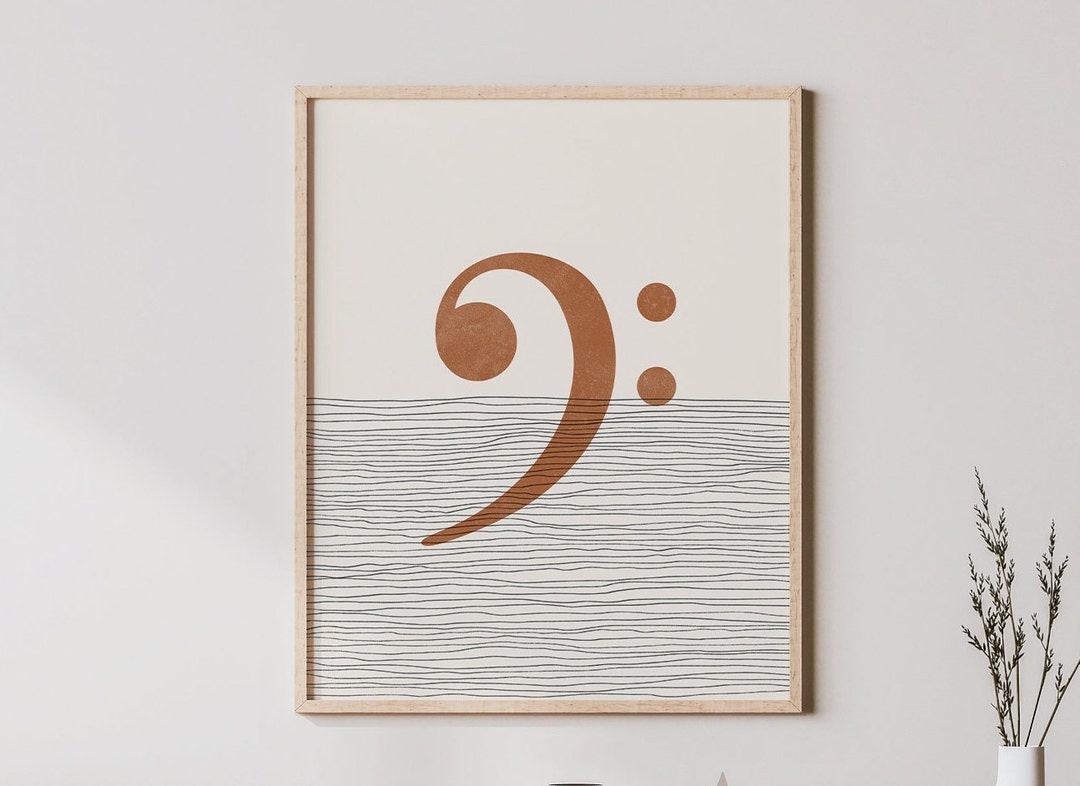 Boho Bass Clef Print - Bass Clef Wall Art / Decor, Minimalist Poster ...