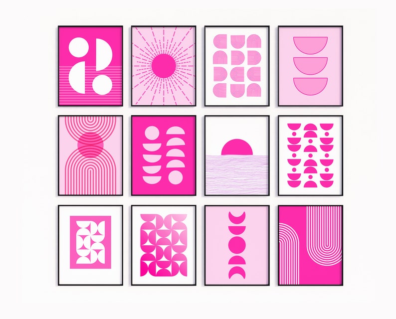 Preppy Room Decor Mid Century / Abstract Pink Preppy Wall - Etsy