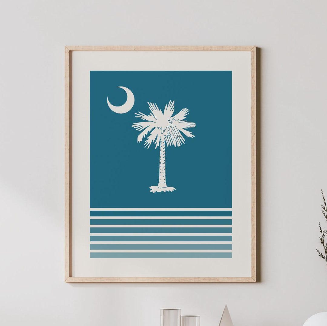 Sabal Palmetto Art - South Carolina Logo Print, Retro Colored Sabal ...