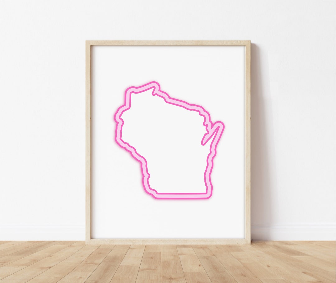 Pink Wisconsin Art Bright Pink Map of Wisconsin, Wall Decor, Wisconsin ...