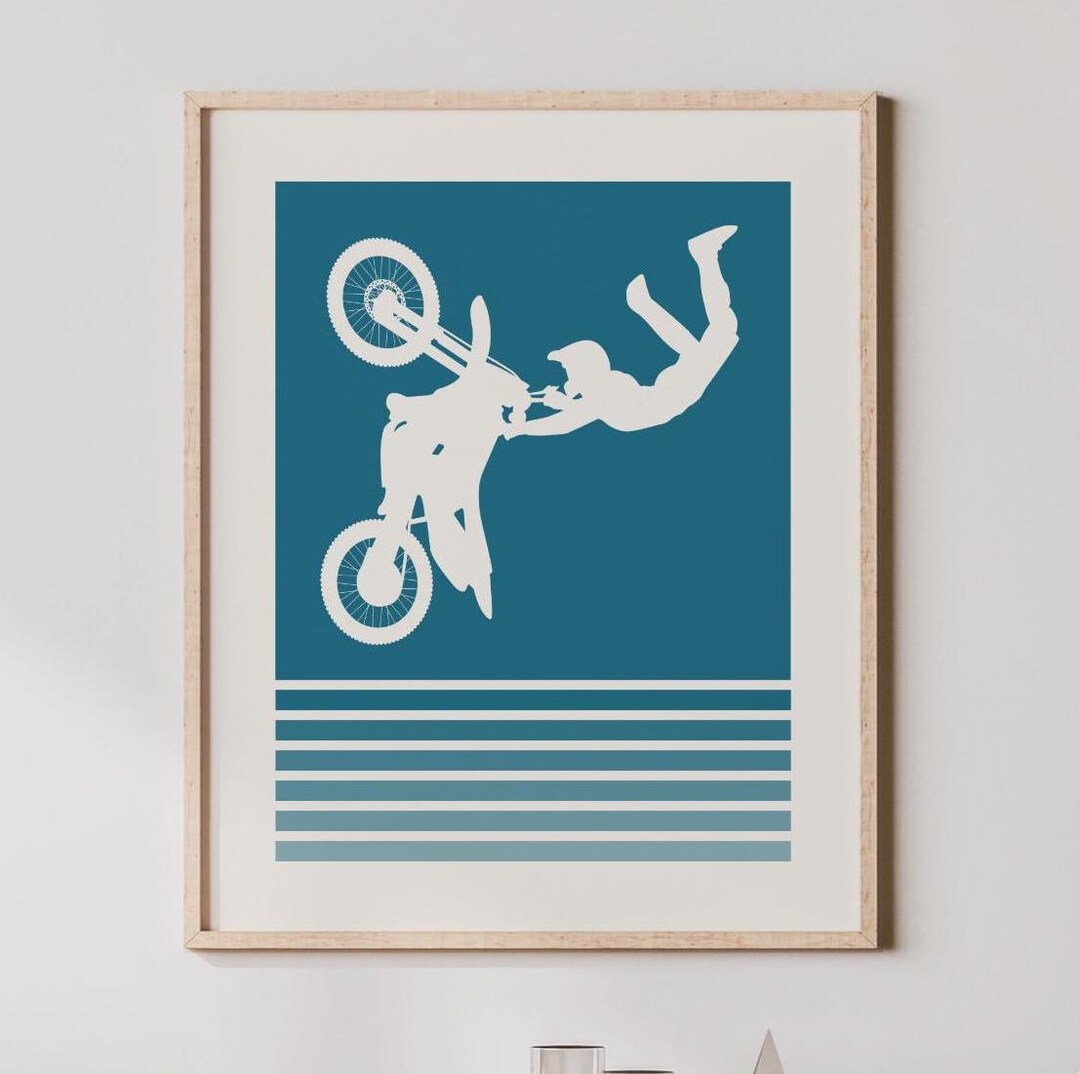 Dirt Biking Art - Retro Gradient Lines - Male Dirt Biker Print, Dirt ...