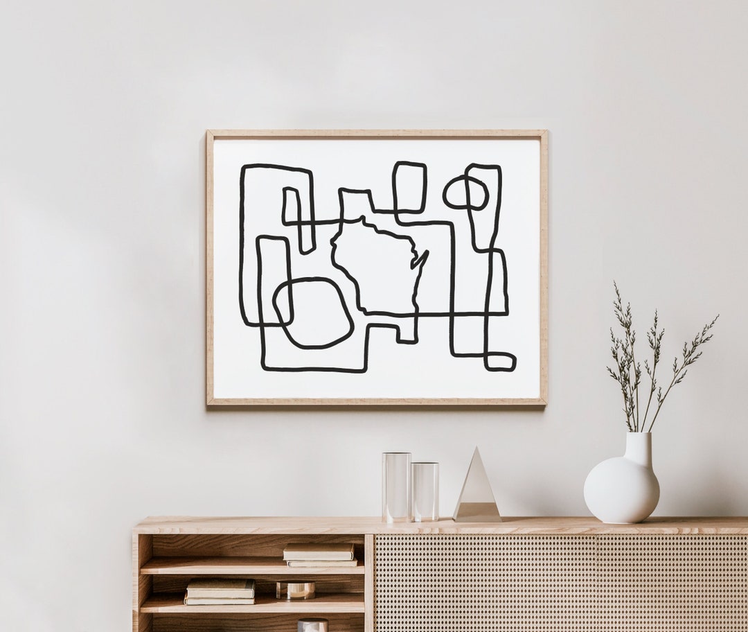 Wisconsin Line Art Print - One Line Drawing, Wisconsin Abstract Line ...