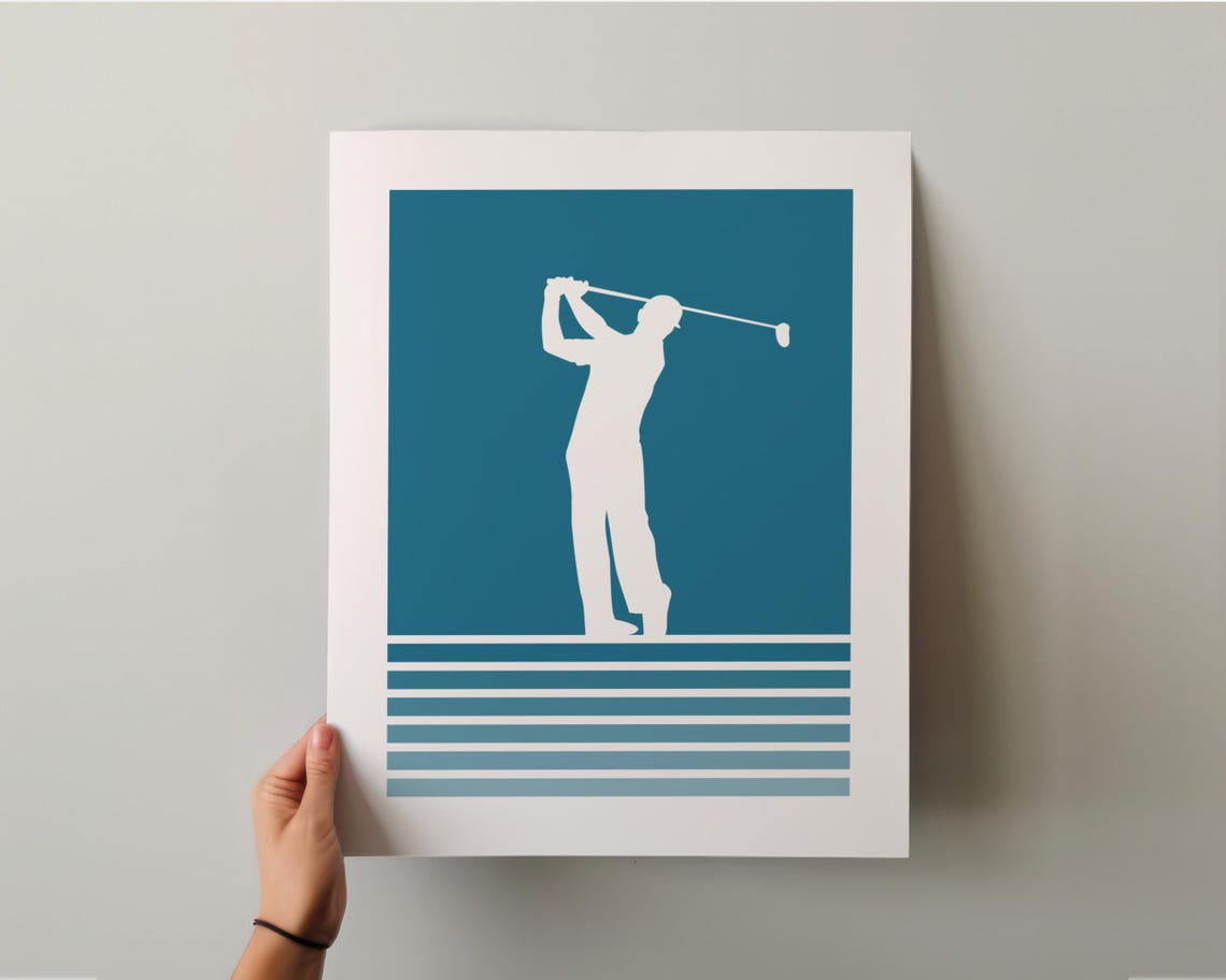 Golfing Art - Retro Gradient Lines - Male Golfer Print, Golfing Wall ...