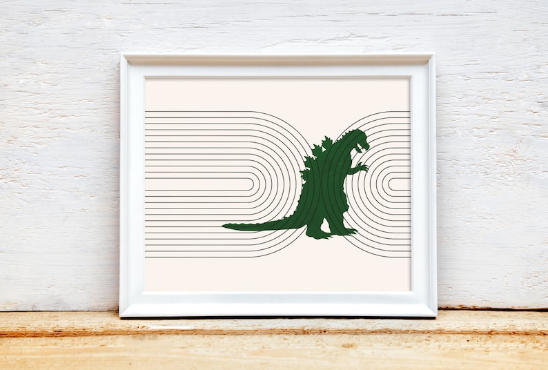Godzilla Print Mid Century Modern Godzilla Wall Art - Etsy