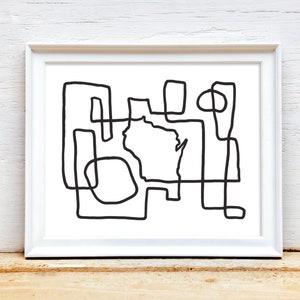 Wisconsin Line Art Print - One Line Drawing, Wisconsin Abstract Line ...