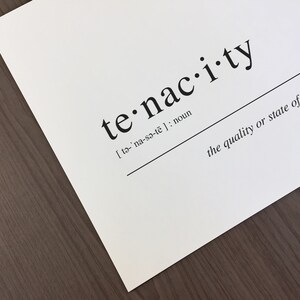 Tenacity - Definition, Dictionary Art Print, Inspiring Wall Decor, Gift ...