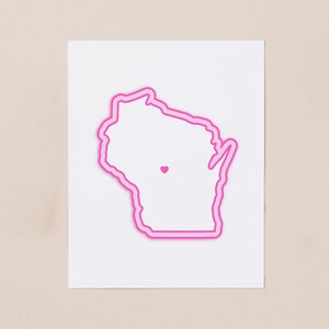 Pink Wisconsin Art Bright Pink Map of Wisconsin, Wall Decor, Wisconsin ...
