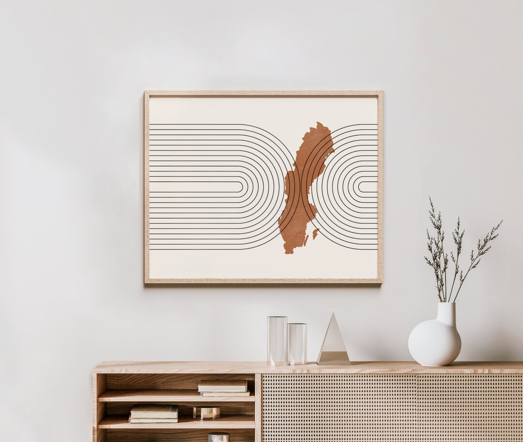 Sweden Wall Art - Mid Century Sweden Map, Retro Sweden Wall Decor ...