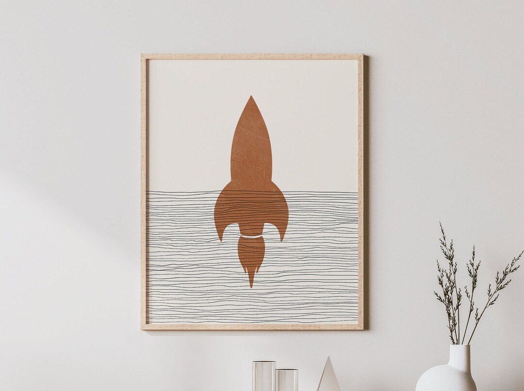 Rocket Ship Print - Boho Rocket Ship Wall Art / Decor, Rocket Ship ...