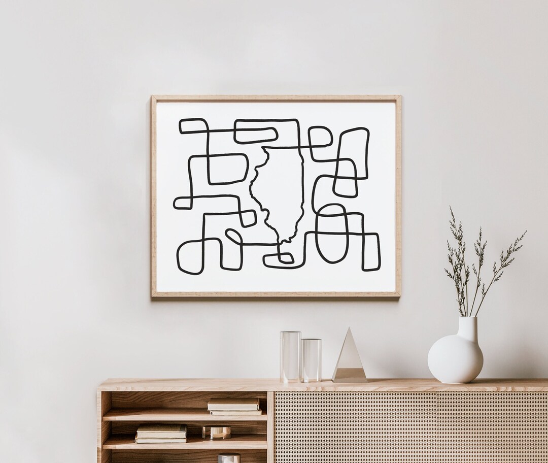 Illinois Line Art Print - One Line Drawing, Illinois Abstract Line ...