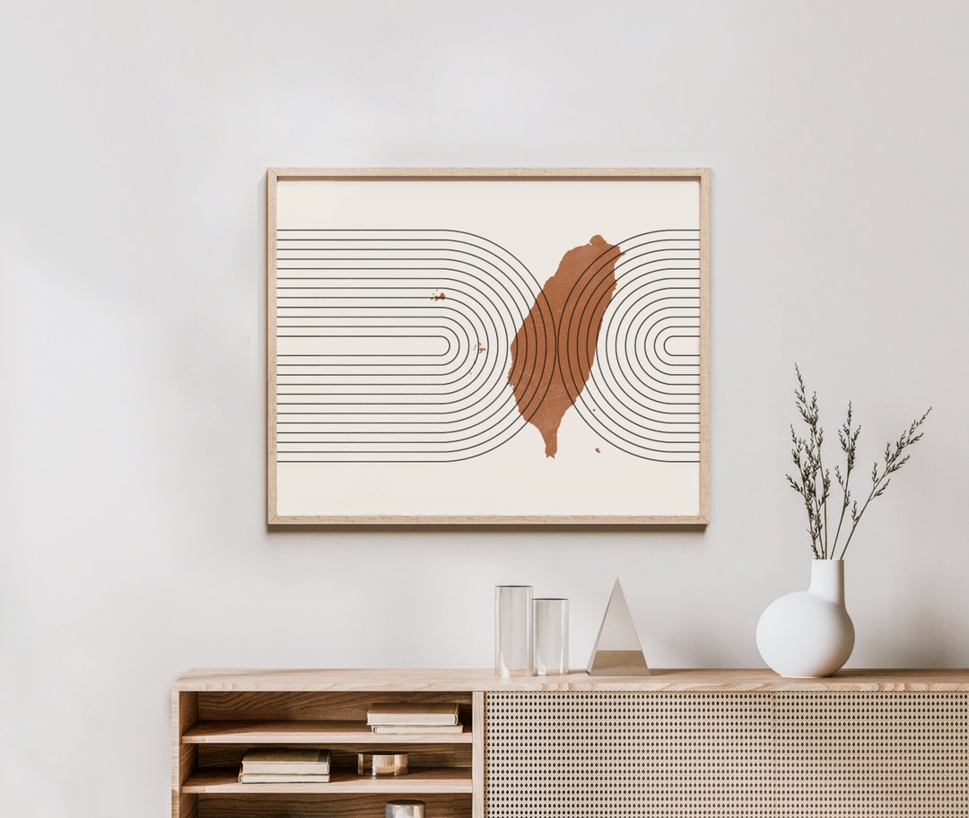 Taiwan Wall Art - Mid Century Taiwan Map, Retro Taiwan Wall Decor ...