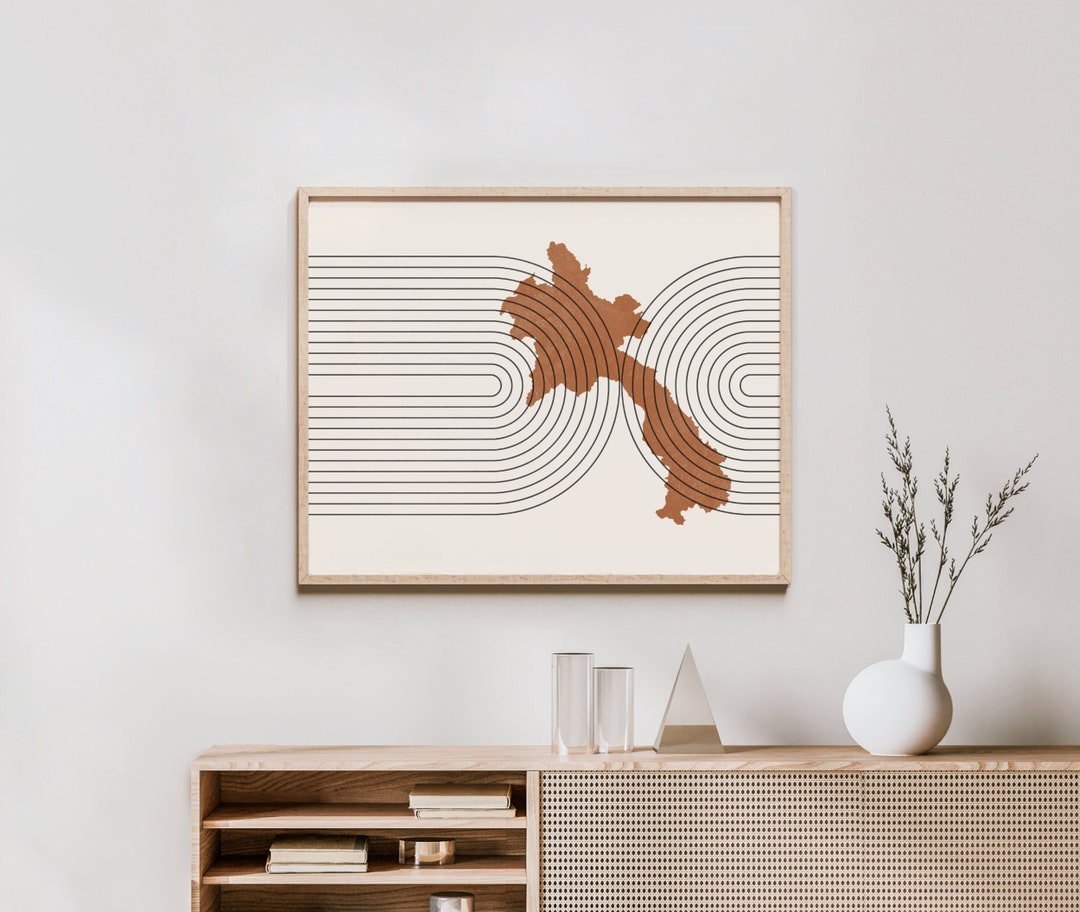 Laos Wall Art - Mid Century Laos Map, Retro Laos Wall Decor / Poster ...