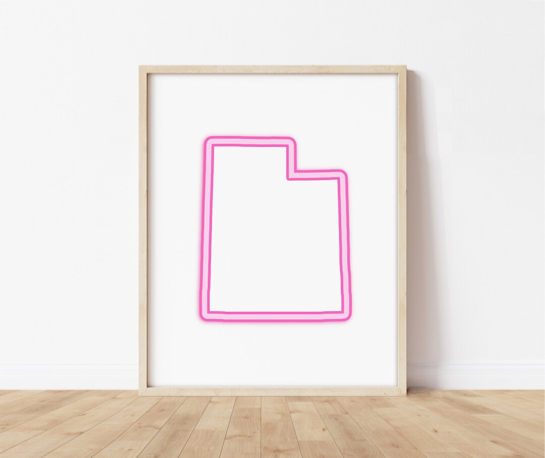 Pink Utah Art Bright Pink Map of Utah, Wall Decor, Utahn Poster Print ...