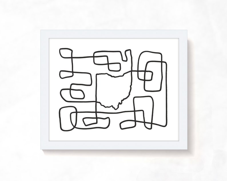 Ohio Line Art Print - One Line Drawing, Ohio Abstract Line Print ...