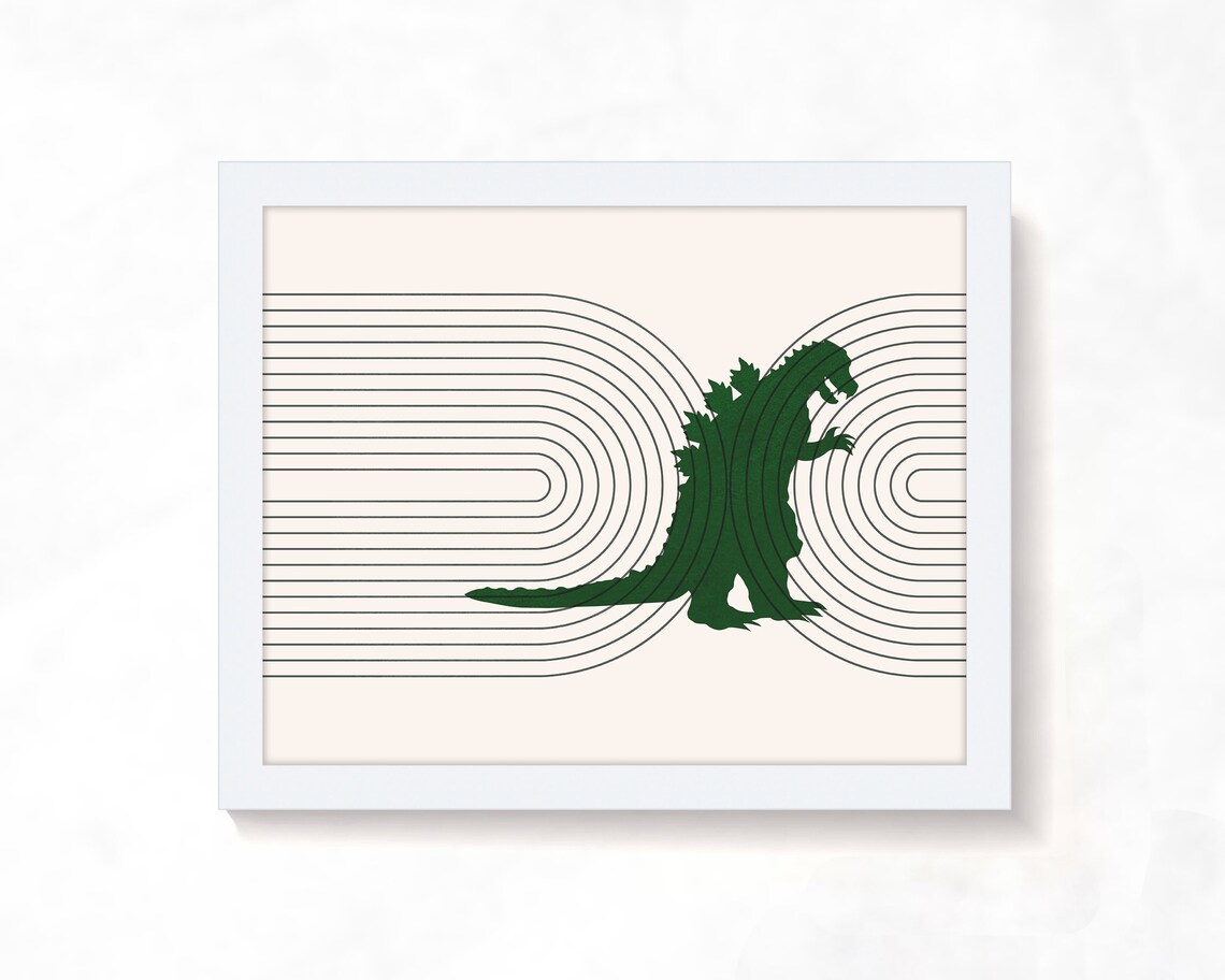 Godzilla Print Mid Century Modern Godzilla Wall Art - Etsy