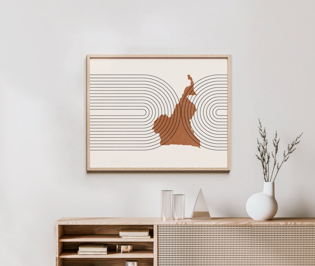 Cameroon Wall Art - Mid Century Cameroon Map, Retro Cameroon Wall Decor ...