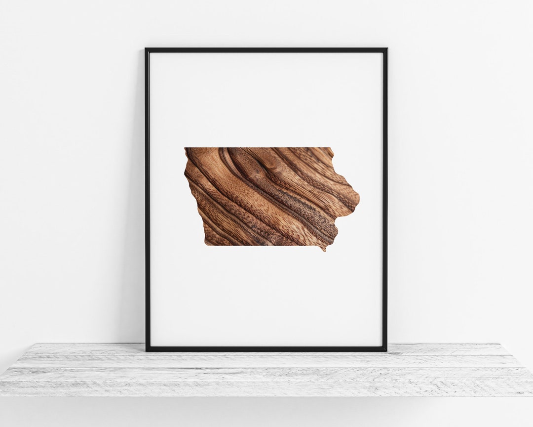 Map of Iowa W/ Wood Grain Overlay - Iowa Art Print, Iowa Map - Iowa ...
