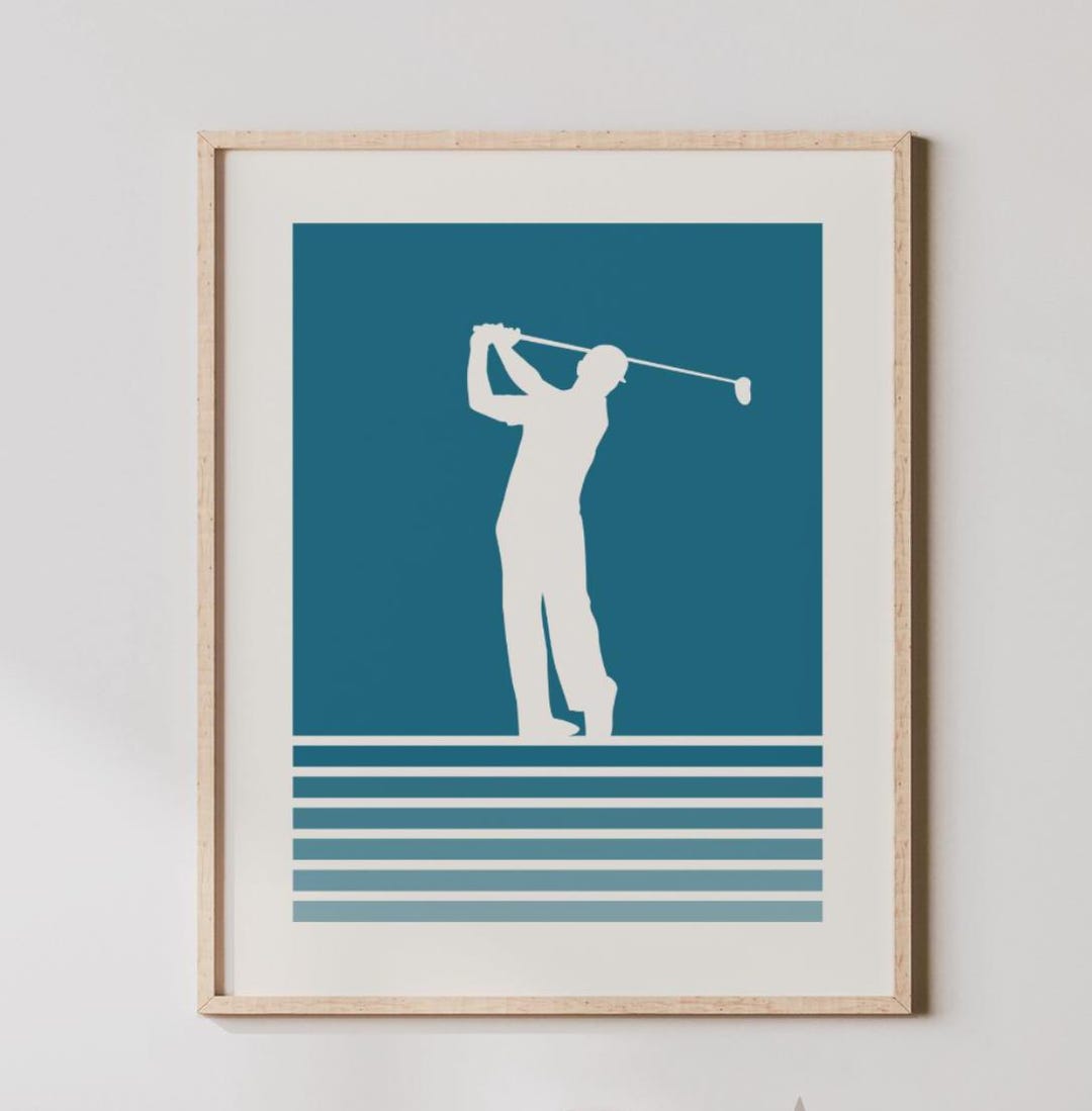 Golfing Art - Retro Gradient Lines - Male Golfer Print, Golfing Wall ...