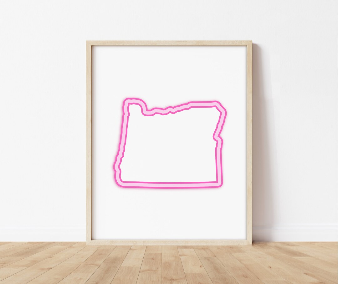 Pink Oregon Art - Bright Pink Map of Oregon, Wall Decor, Oregonian ...