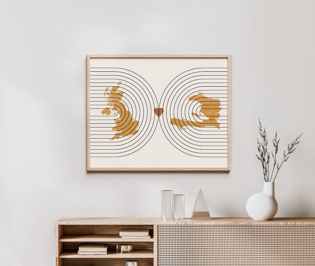 Two Countries Map Print - Two Country Love Gift, Long Distance ...