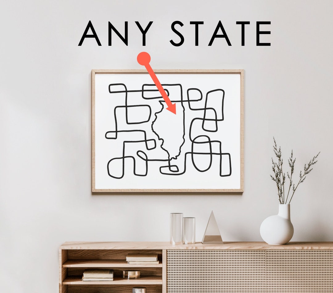 Custom Map Print - Abstract Line Drawing, Custom Map Gift, Map Art ...
