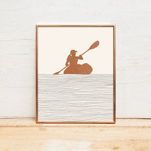 Boho Kayaking Art - Kayaking Wall Art / Decor, Minimalist Kayaker ...