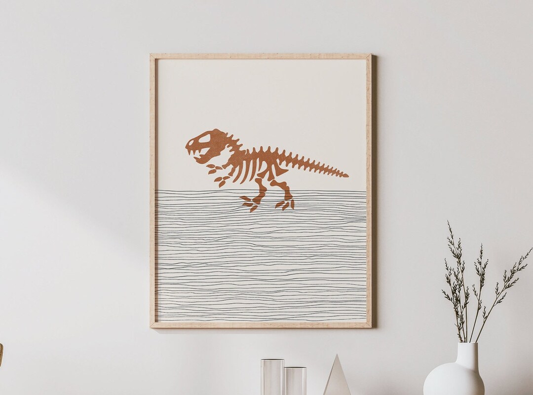 Dinosaur Skeleton Print - Boho Dinosaur Skeleton Wall Art / Decor ...