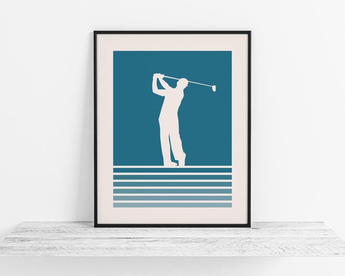 Golfing Art - Retro Gradient Lines - Male Golfer Print, Golfing Wall ...