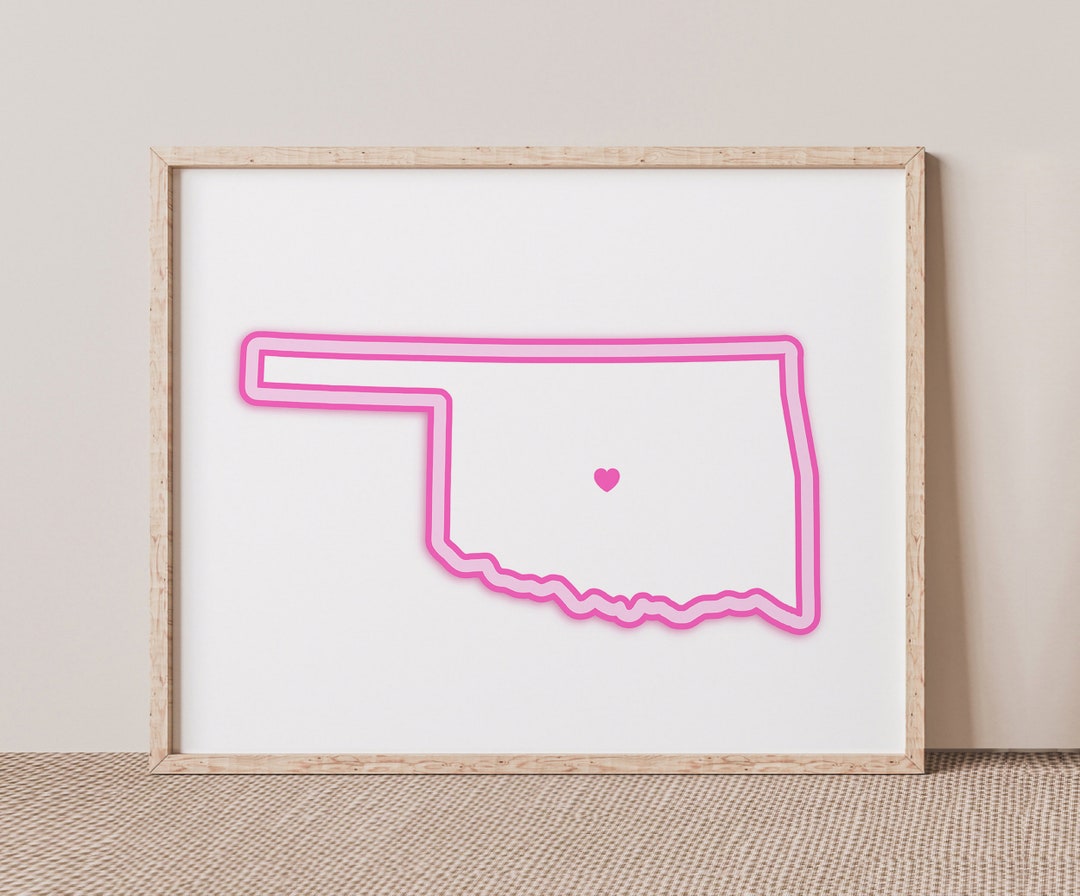 Oklahoma City Oklahoma Art - Map With Heart, Pink Oklahoma City Print ...