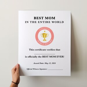 Best Mom Ever Certificate - Printable Mothers Day Gift, Personalized ...