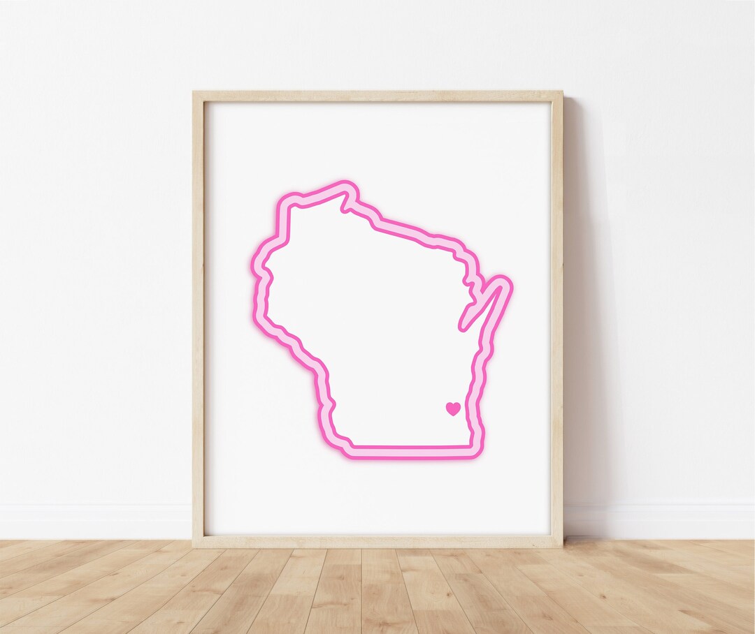 Milwaukee Wisconsin Art - Map With Heart, Pink Milwaukee Print / Poster ...