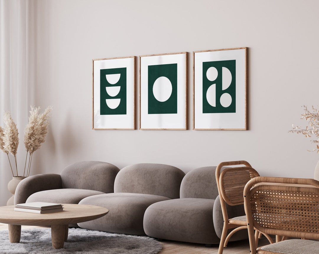 Forest Green Wall Art - Minimalist Geometric Prints - Mid Century ...