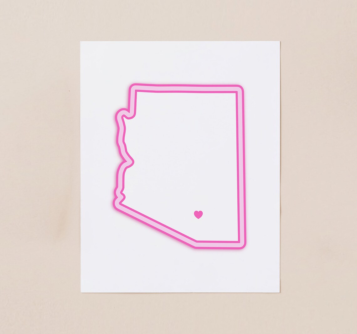 Tucson Arizona Art - Map With Heart, Pink Tucson Print / Poster ...