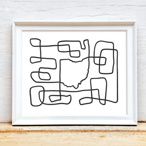Ohio Line Art Print - One Line Drawing, Ohio Abstract Line Print ...