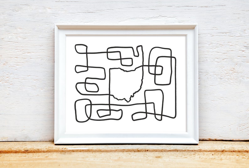 Ohio Line Art Print - One Line Drawing, Ohio Abstract Line Print ...