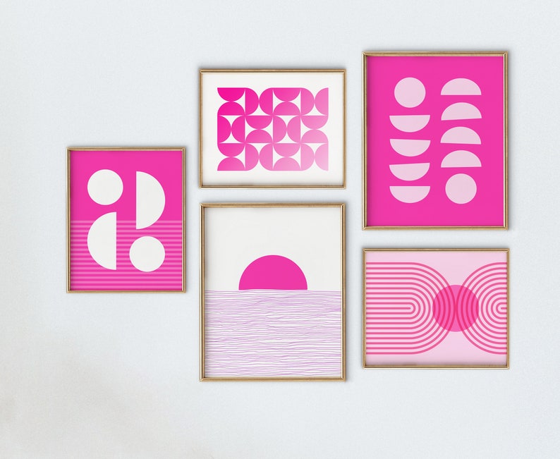 Preppy Room Decor - Mid Century / Abstract Pink Preppy Wall Art Designs ...