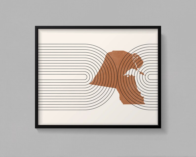 Kuwait Wall Art - Mid Century Kuwait Map, Retro Kuwait Wall Decor ...